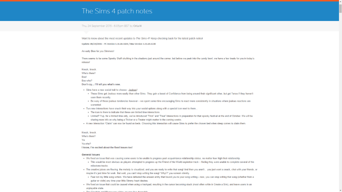 Patch Notes Sims Community