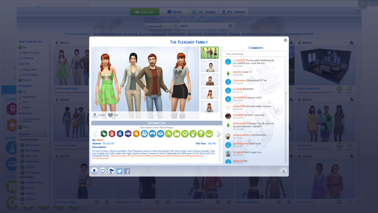 The Sims 4: The Official Pleasant Family Now Available On The Gallery