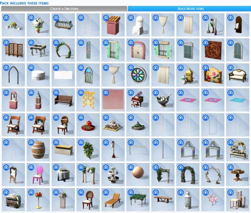 Items coming with The Sims 4 My Wedding Stories