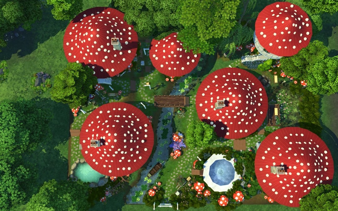 Live an unordinary life in this Fungi Village for The Sims 4!